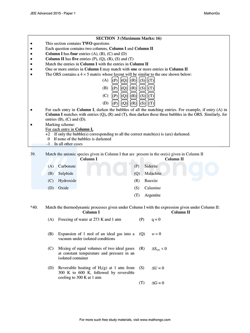 JEE Advanced 2015 Question Paper-1 – MathonGo