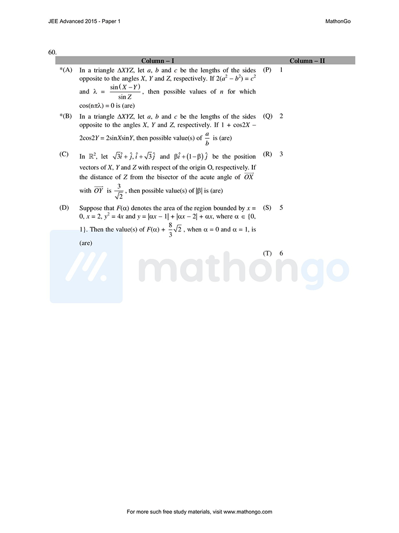 JEE Advanced 2015 Question Paper-1 – MathonGo