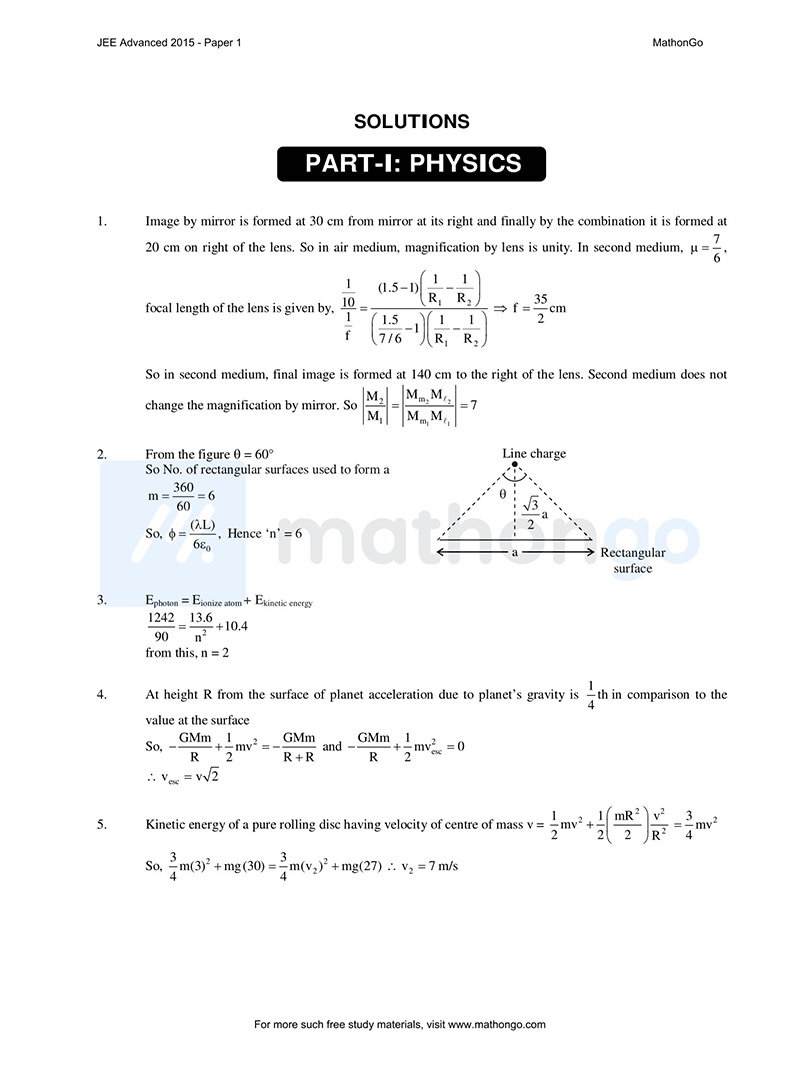 JEE Advanced 2015 Question Paper-1 – MathonGo