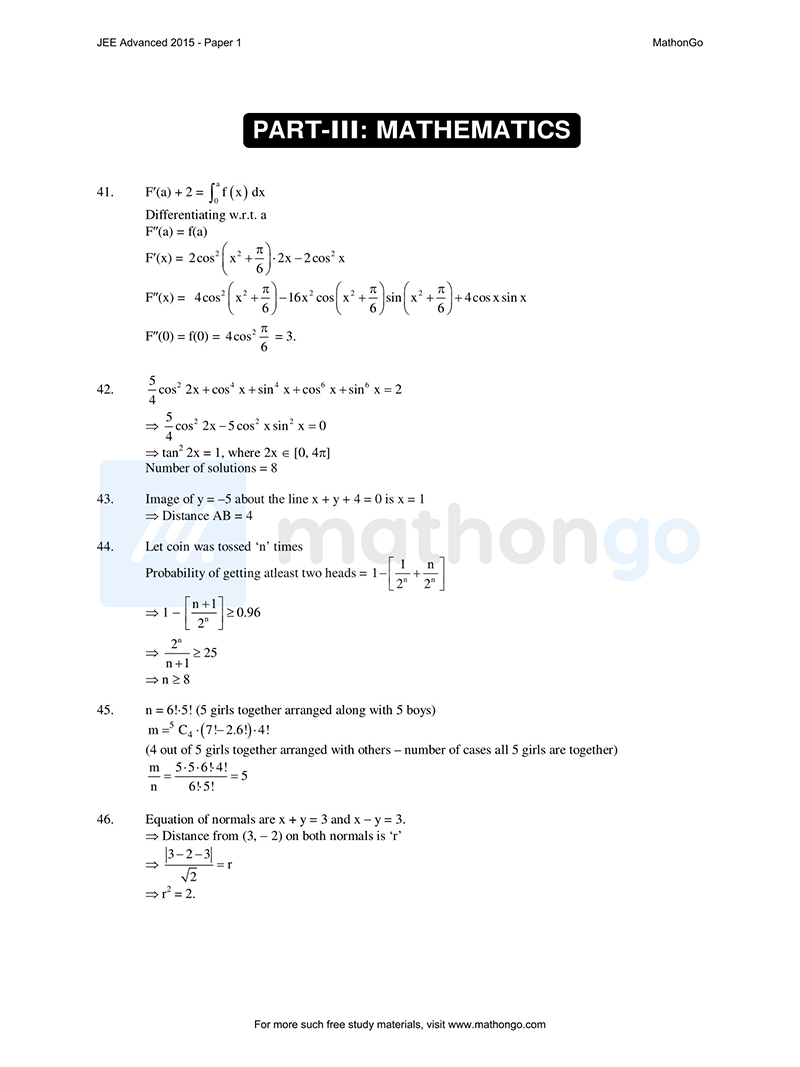 JEE Advanced 2015 Question Paper-1 – MathonGo