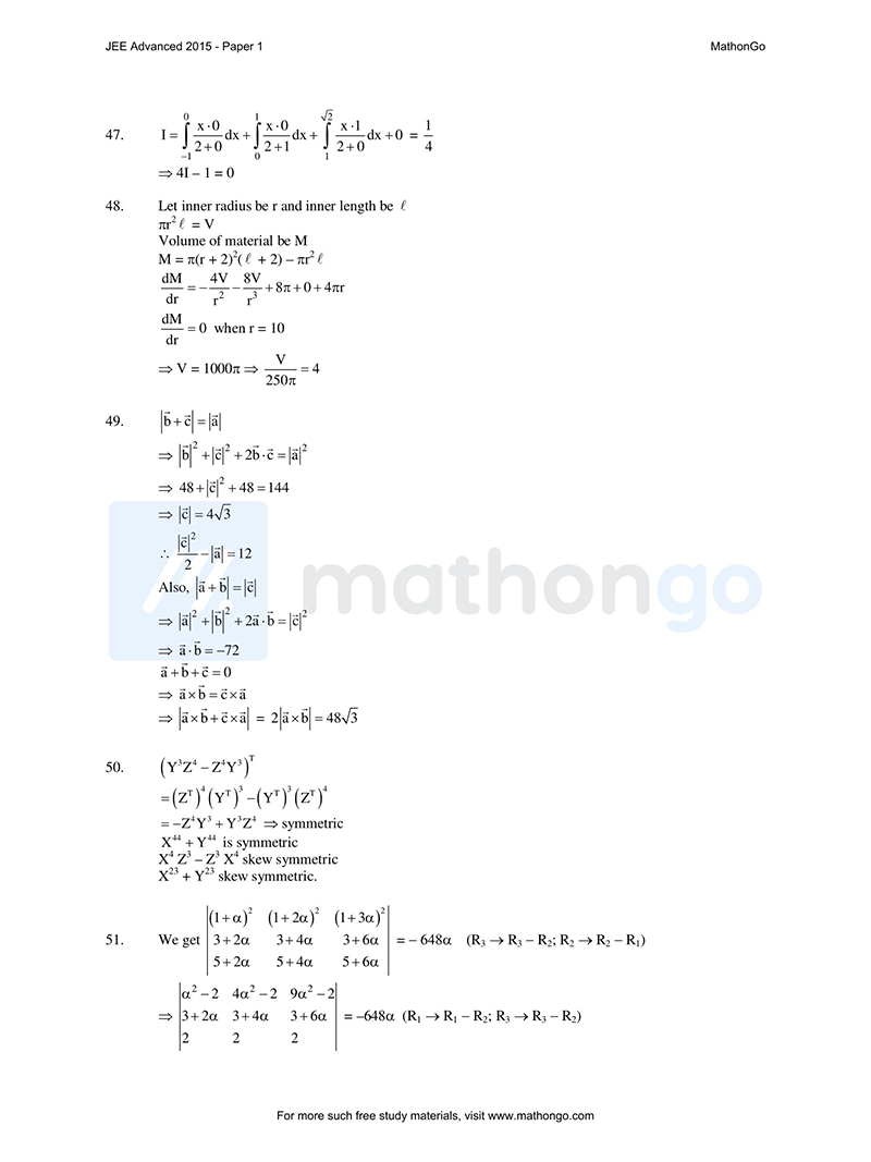 JEE Advanced 2015 Question Paper-1 – MathonGo