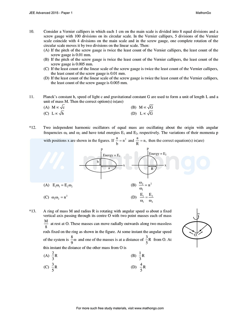 JEE Advanced 2015 Question Paper-1 – MathonGo