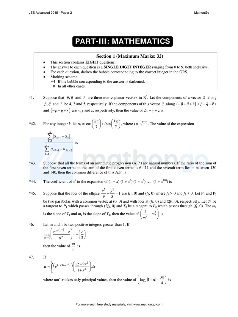 JEE Advanced 2015 Question Paper-2 – MathonGo