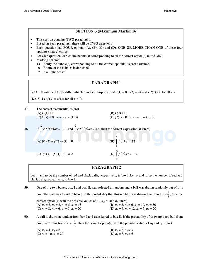 JEE Advanced 2015 Question Paper-2 – MathonGo