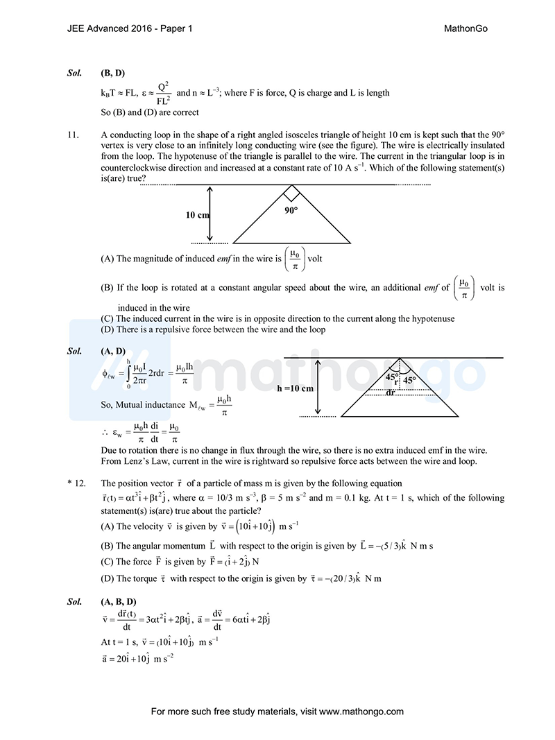 JEE Advanced 2016 Question Paper-1 – MathonGo