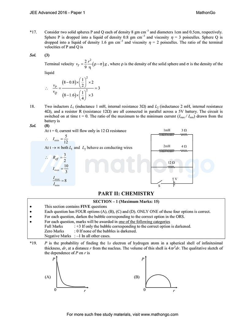 JEE Advanced 2016 Question Paper-1 – MathonGo