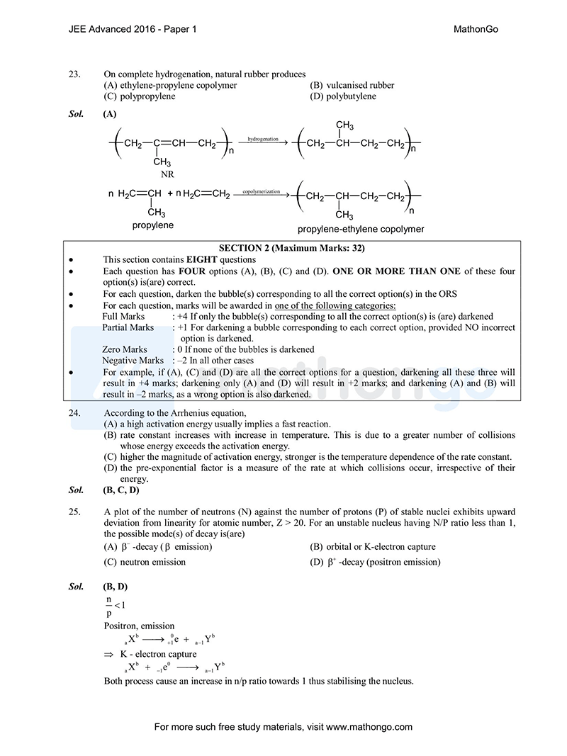JEE Advanced 2016 Question Paper-1 – MathonGo