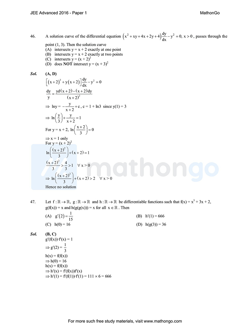 JEE Advanced 2016 Question Paper-1 – MathonGo