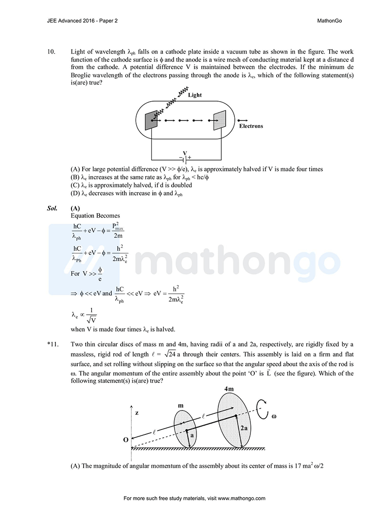 JEE Advanced 2016 Question Paper-2 – MathonGo