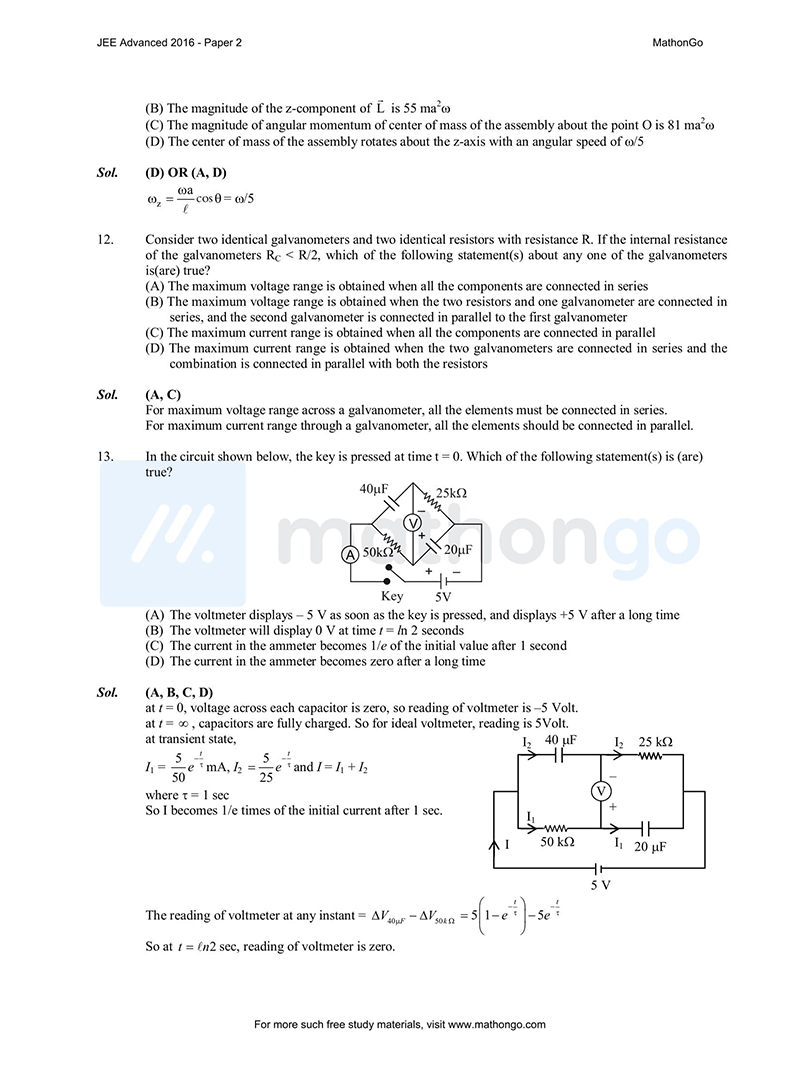 JEE Advanced 2016 Question Paper-2 – MathonGo