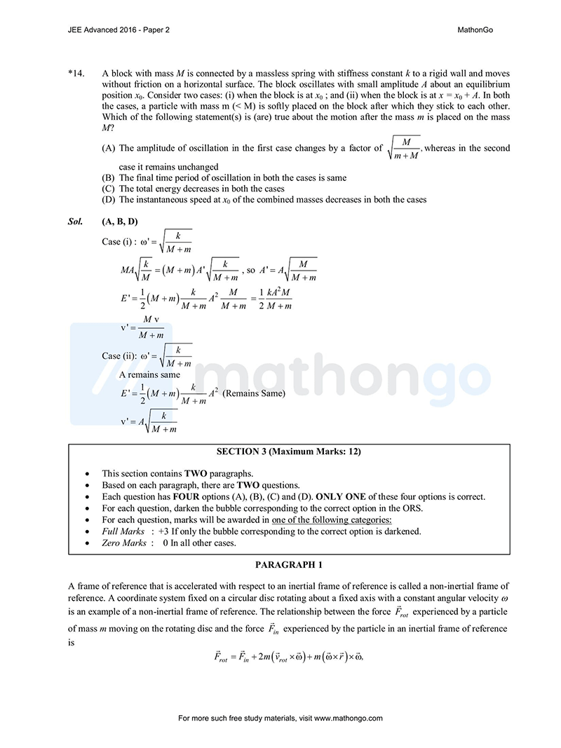 JEE Advanced 2016 Question Paper-2 – MathonGo