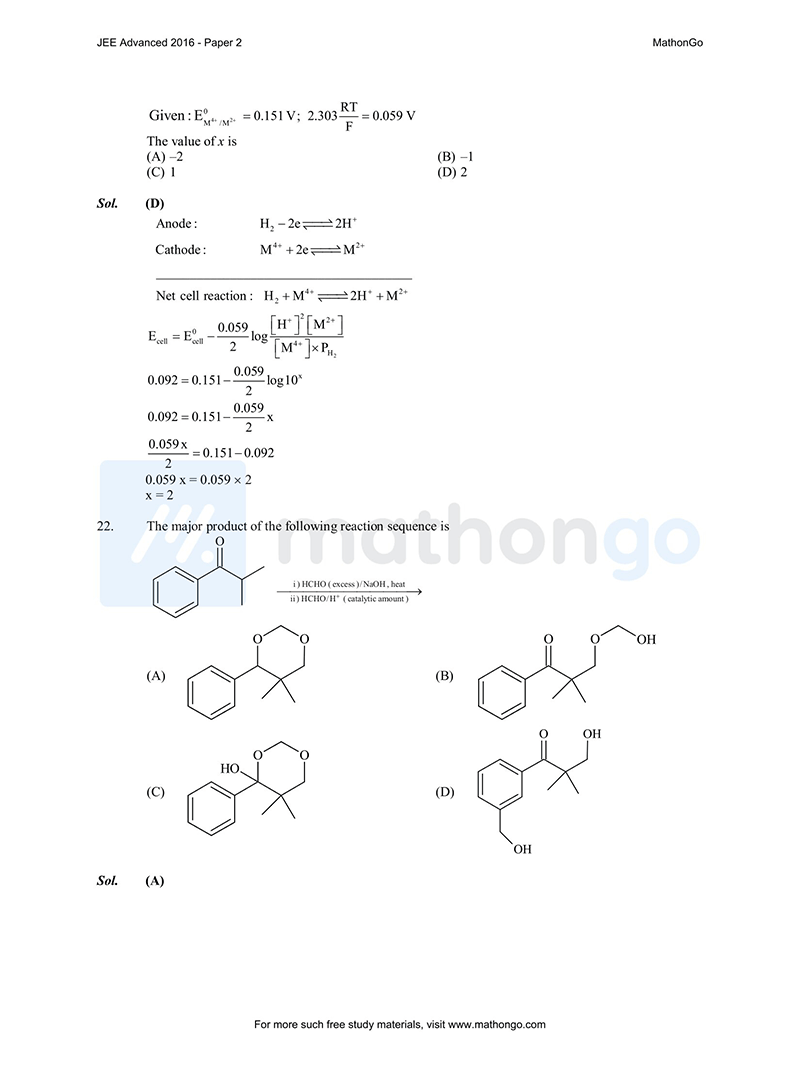 JEE Advanced 2016 Question Paper-2 – MathonGo