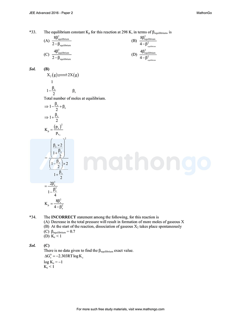 JEE Advanced 2016 Question Paper-2 – MathonGo