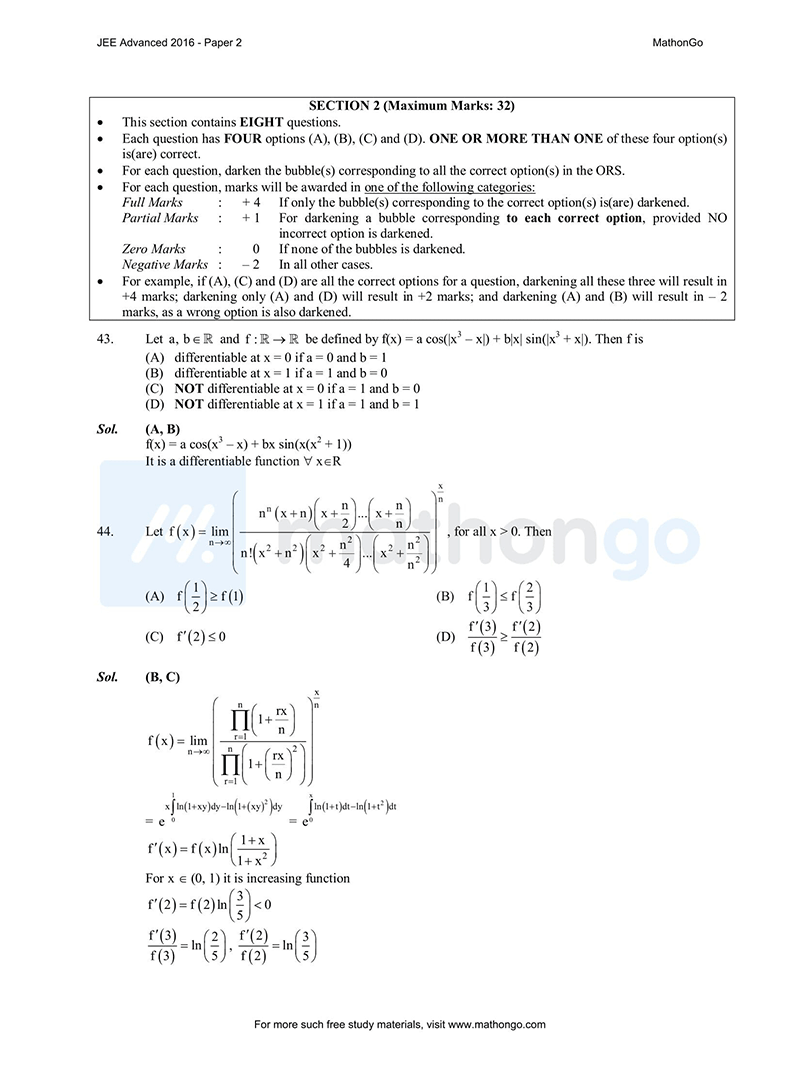JEE Advanced 2016 Question Paper-2 – MathonGo