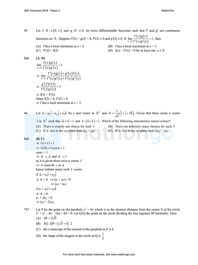 JEE Advanced 2016 Question Paper-2 – MathonGo