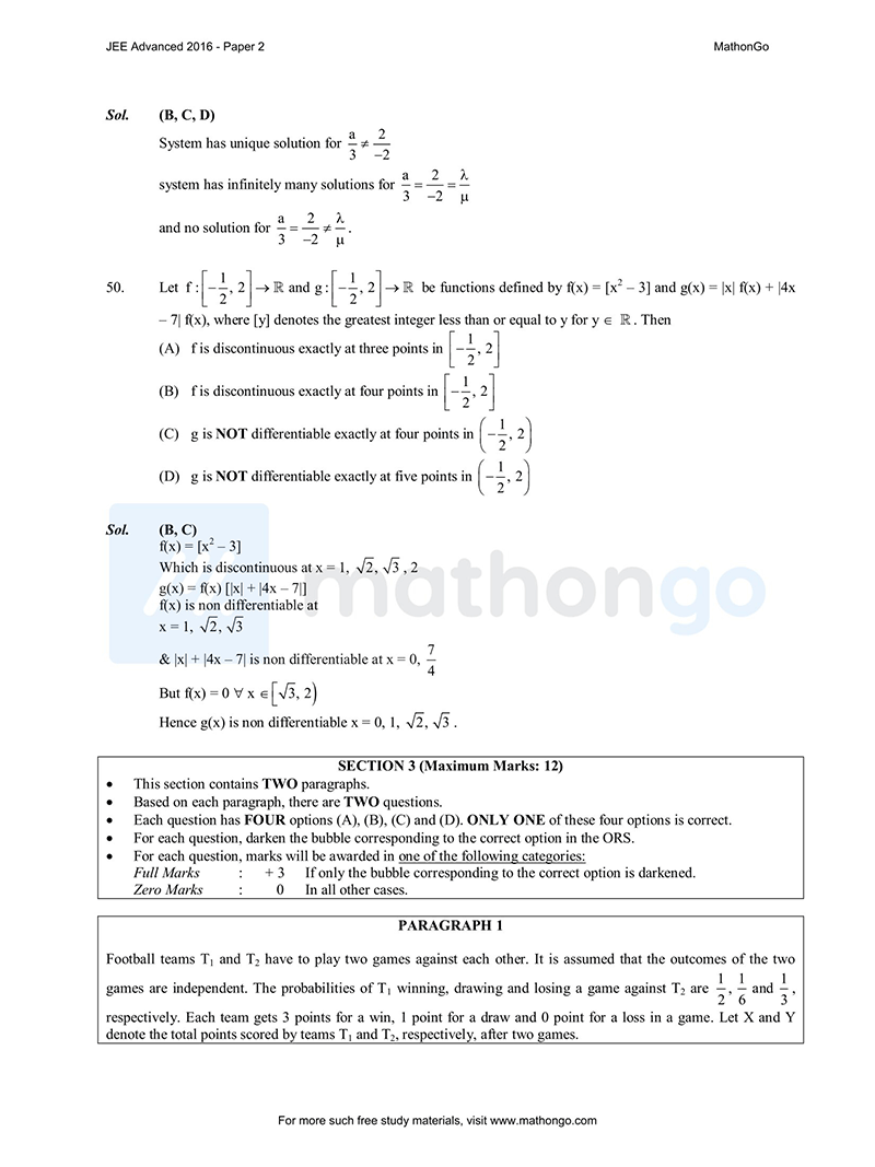 JEE Advanced 2016 Question Paper-2 – MathonGo