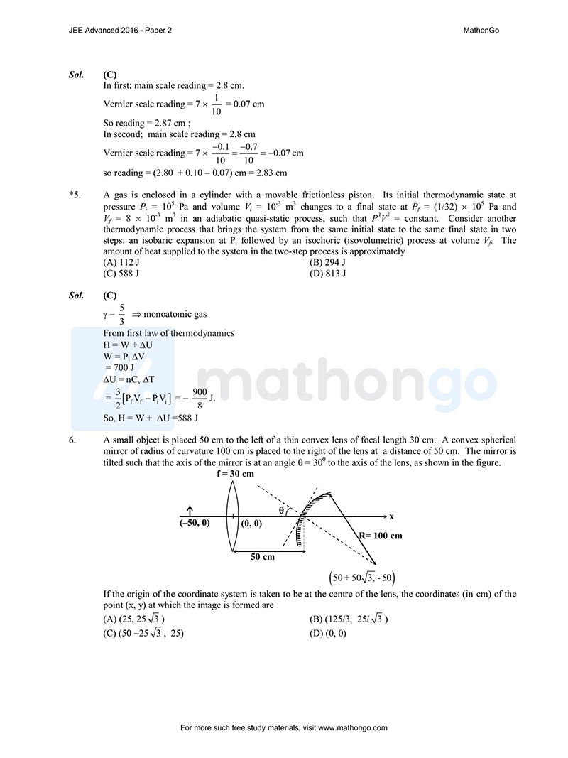 JEE Advanced 2016 Question Paper-2 – MathonGo