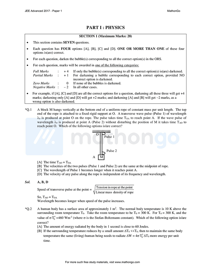 JEE Advanced 2017 Question Paper-1 – MathonGo