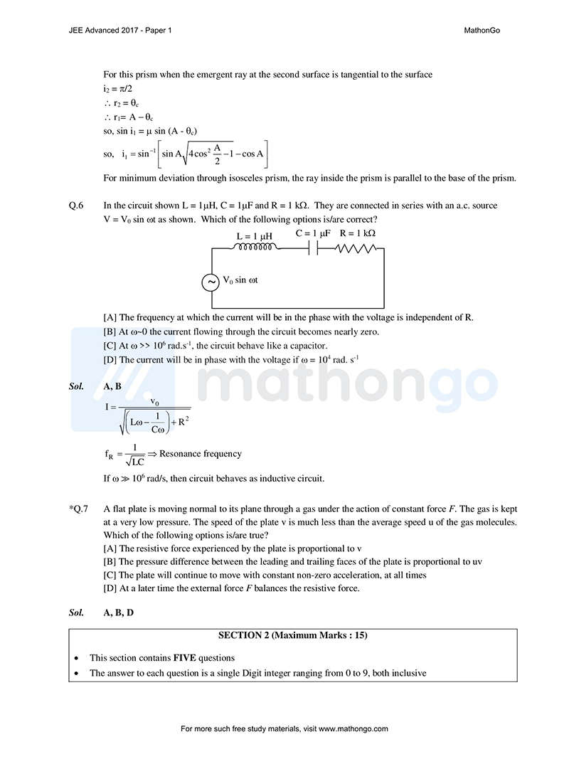 JEE Advanced 2017 Question Paper-1 – MathonGo