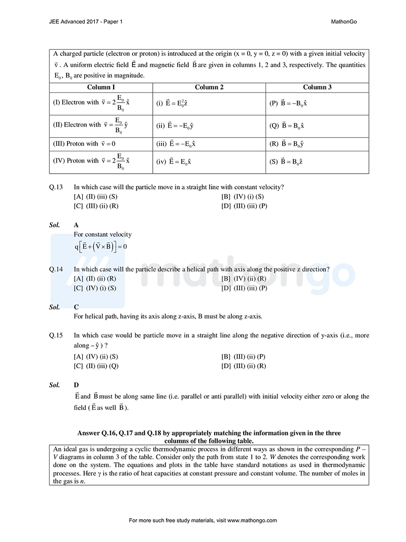 JEE Advanced 2017 Question Paper-1 – MathonGo