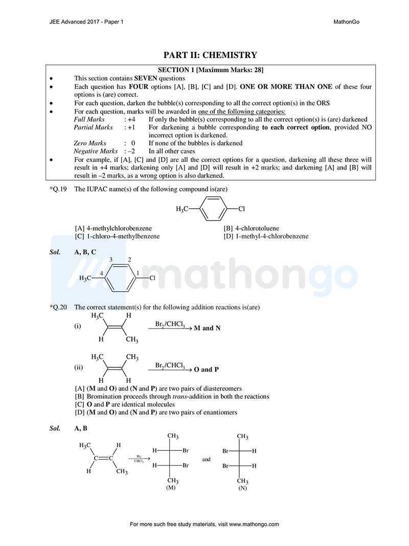 JEE Advanced 2017 Question Paper-1 – MathonGo