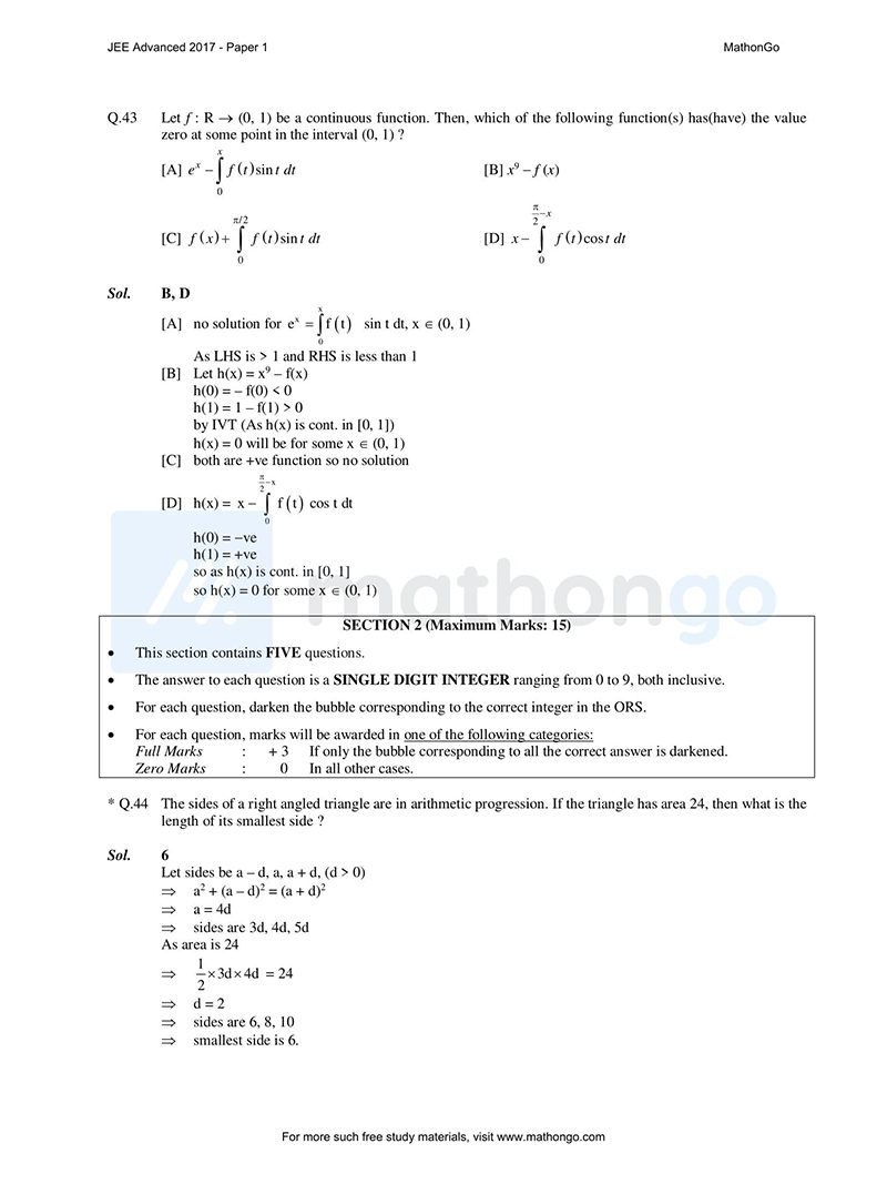JEE Advanced 2017 Question Paper-1 – MathonGo