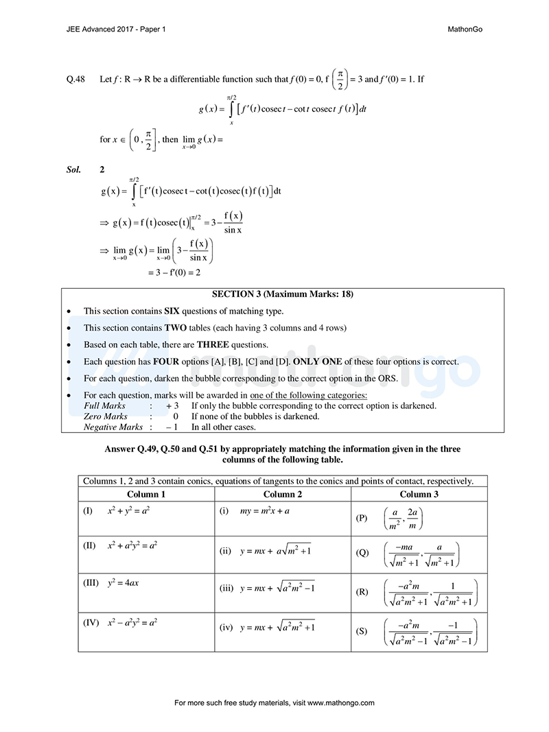 JEE Advanced 2017 Question Paper-1 – MathonGo