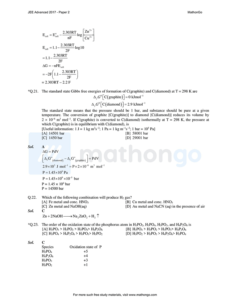 JEE Advanced 2017 Question Paper-2 – MathonGo