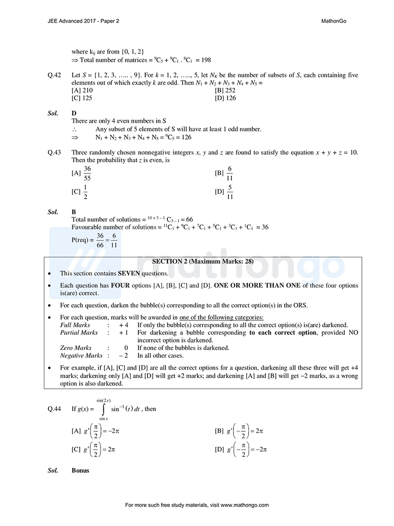 JEE Advanced 2017 Question Paper-2 – MathonGo