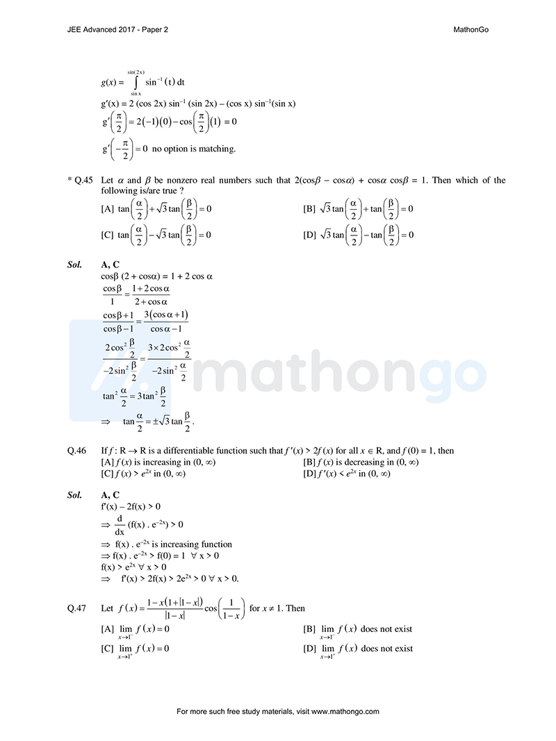 JEE Advanced 2017 Question Paper-2 – MathonGo