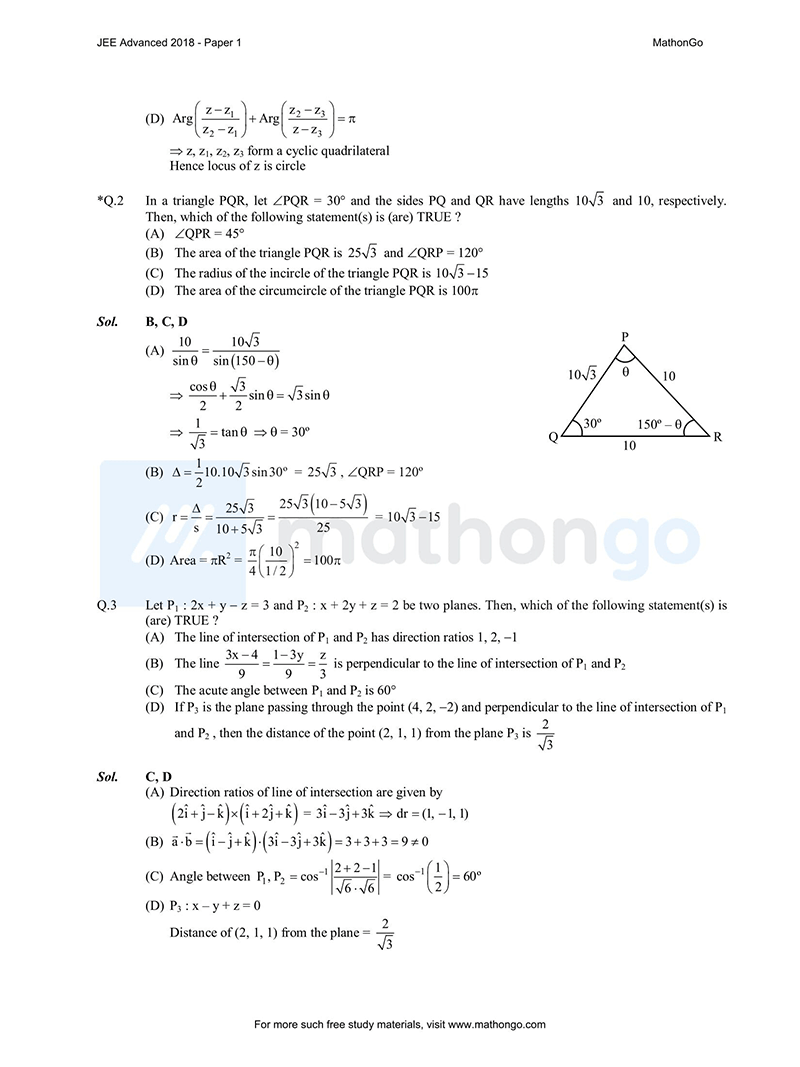 JEE Advanced 2018 Question Paper-1 – MathonGo