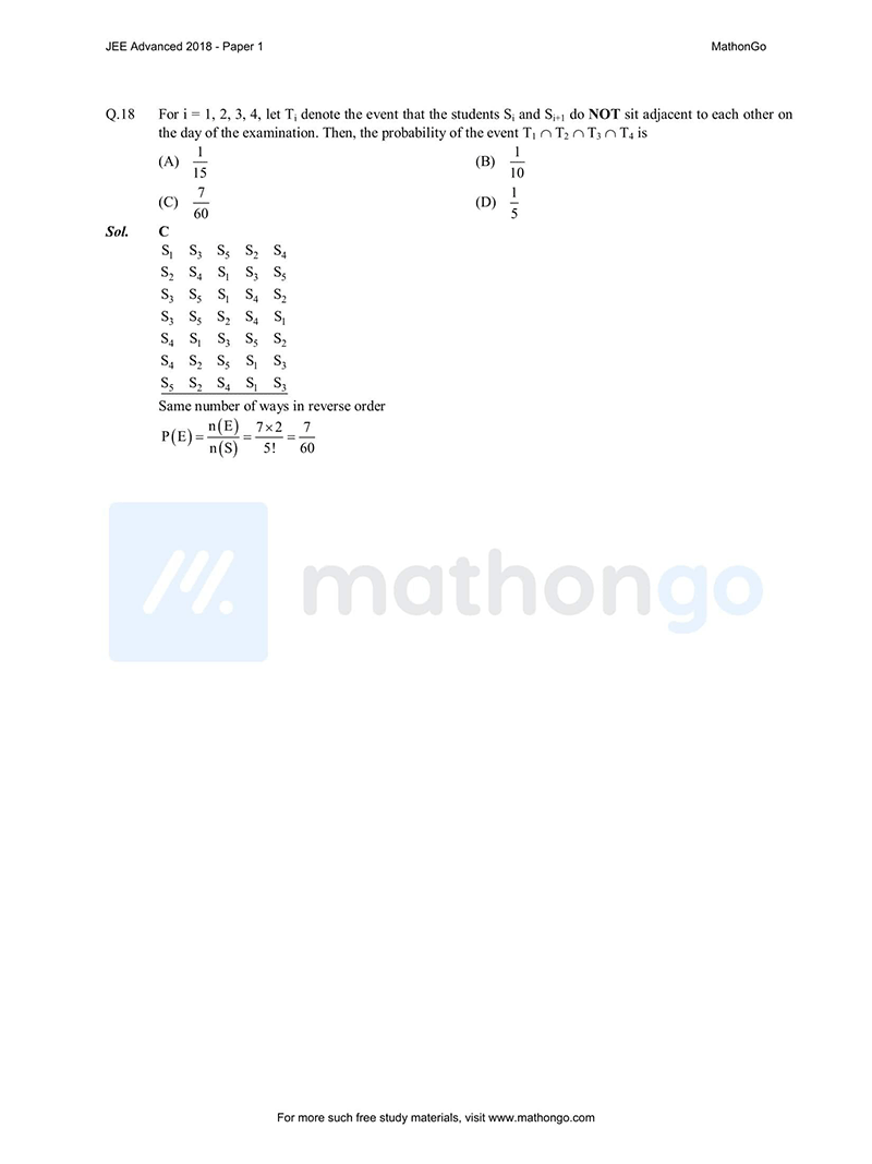 JEE Advanced 2018 Question Paper-1 – MathonGo