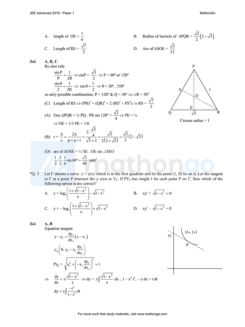 JEE Advanced 2019 Question Paper-1 – MathonGo