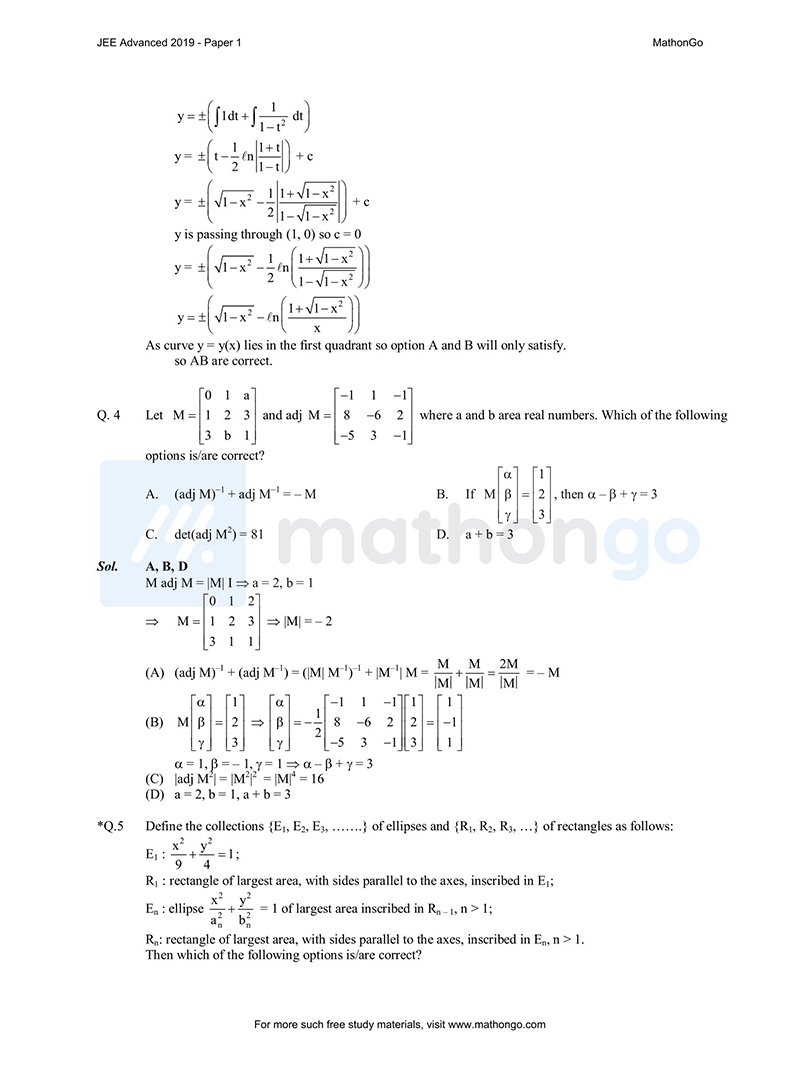 JEE Advanced 2019 Question Paper-1 – MathonGo