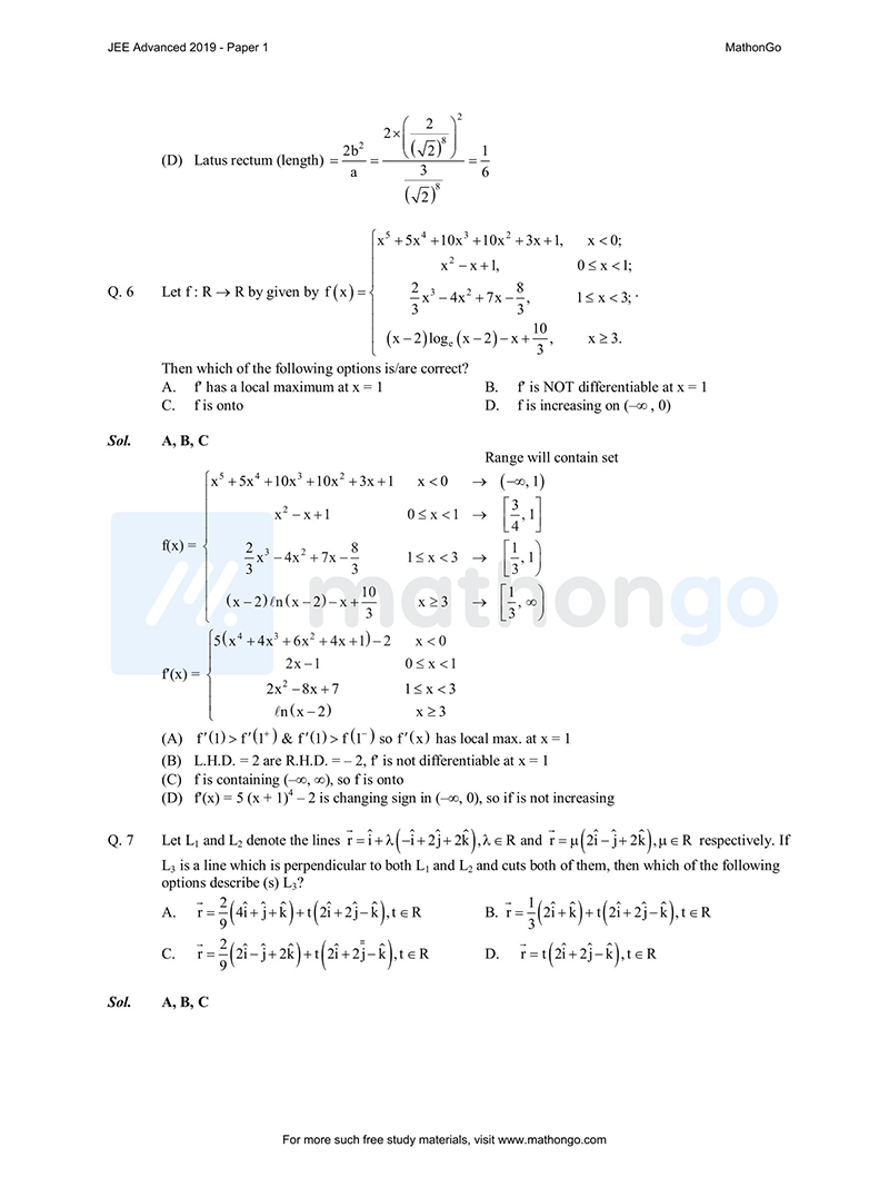 JEE Advanced 2019 Question Paper-1 – MathonGo