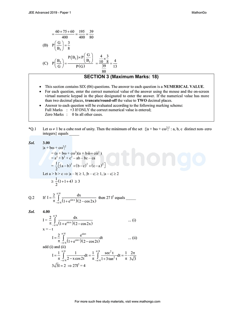JEE Advanced 2019 Question Paper-1 – MathonGo