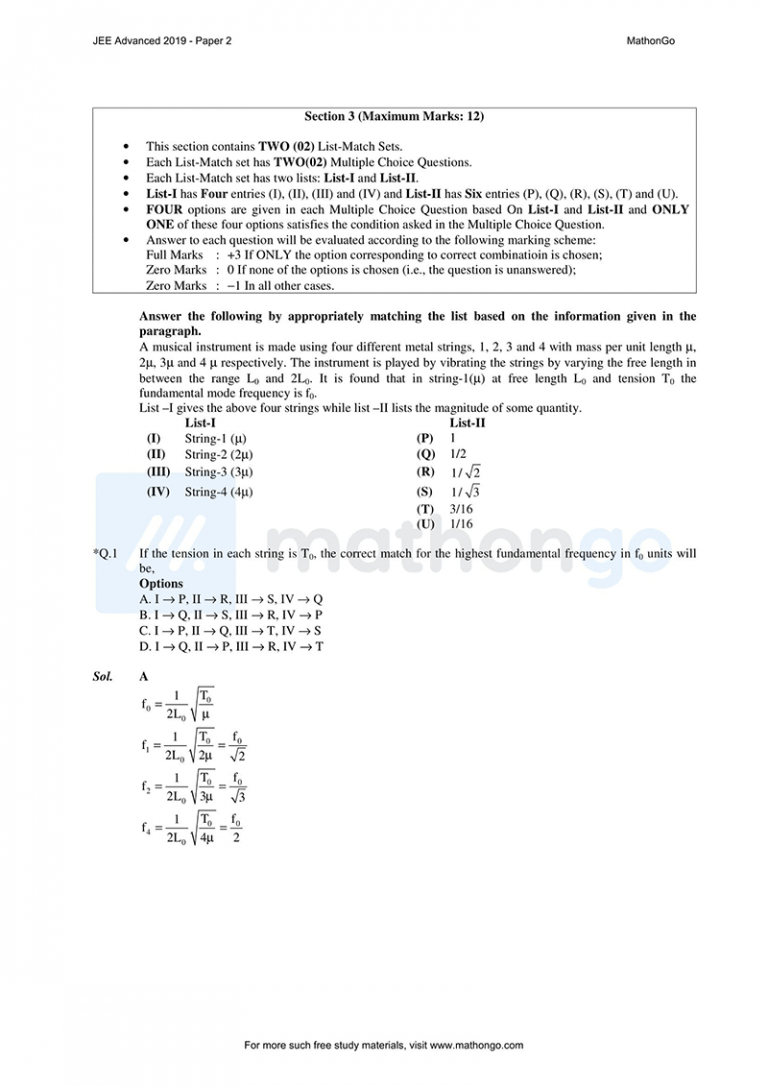 JEE Advanced 2019 Question Paper-2 – MathonGo