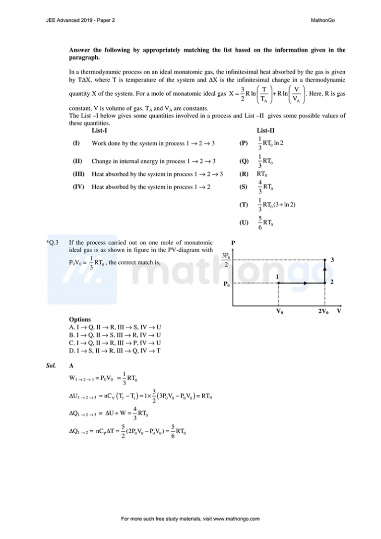 JEE Advanced 2019 Question Paper-2 – MathonGo