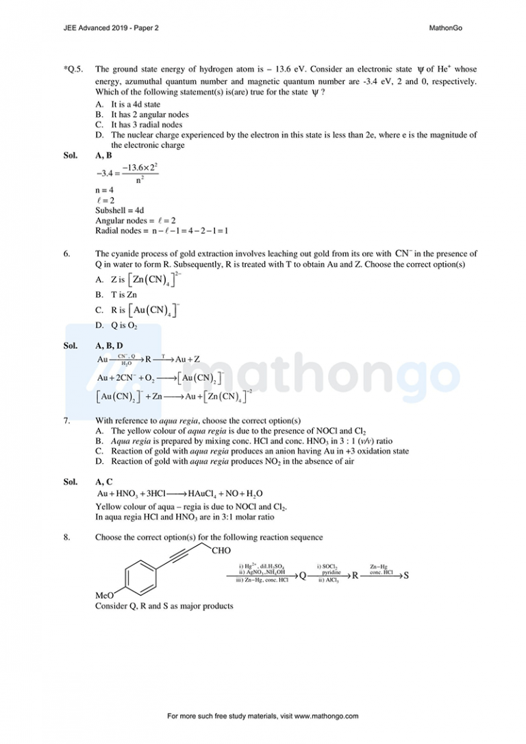 JEE Advanced 2019 Question Paper-2 – MathonGo