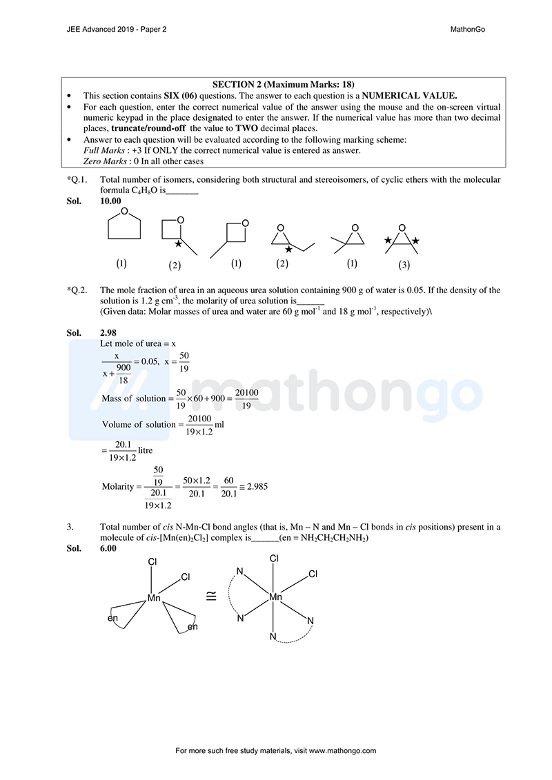 JEE Advanced 2019 Question Paper-2 – MathonGo