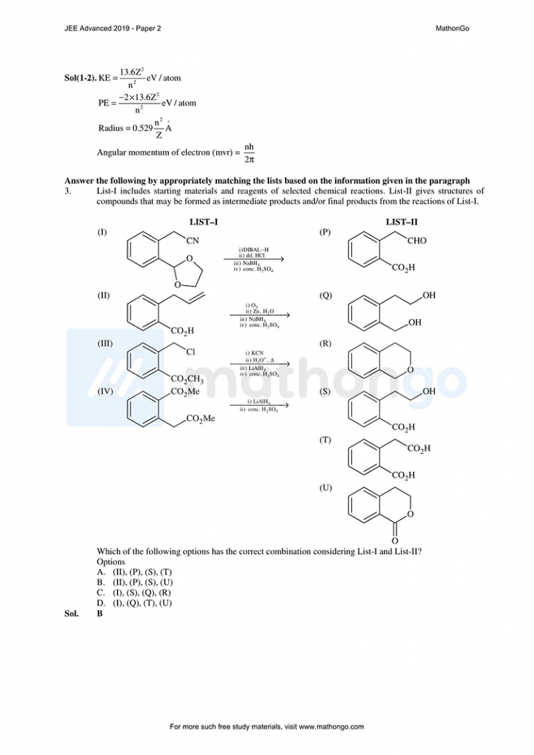 JEE Advanced 2019 Question Paper-2 – MathonGo