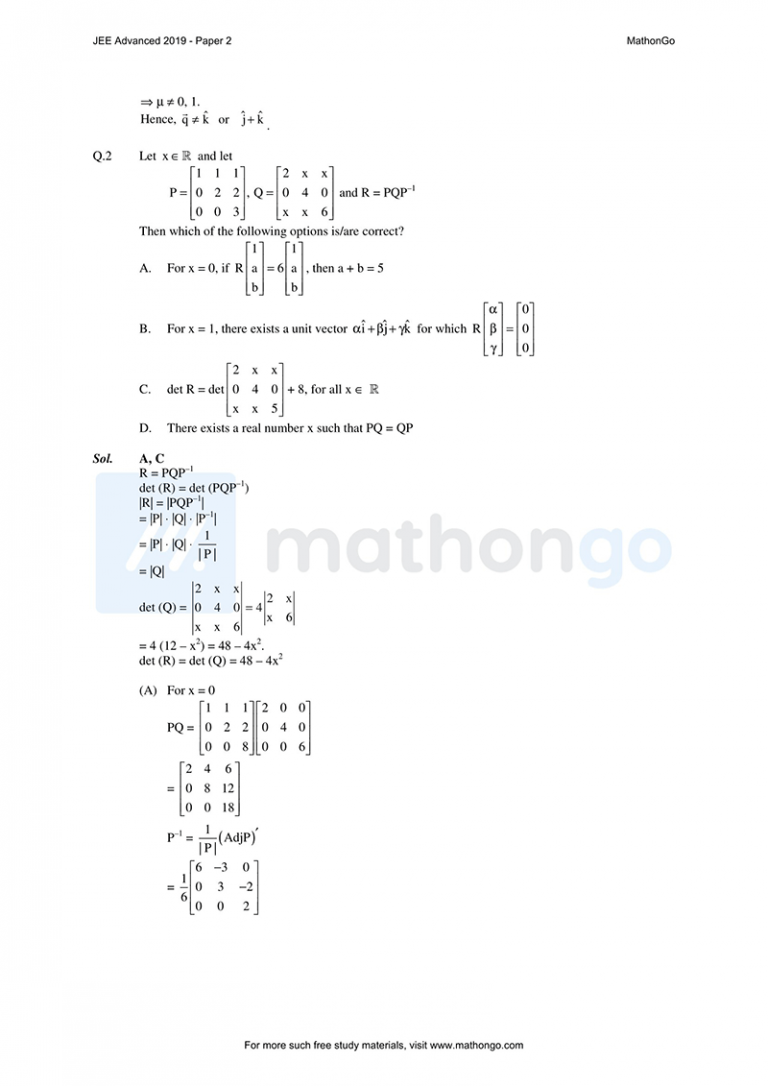 JEE Advanced 2019 Question Paper-2 – MathonGo
