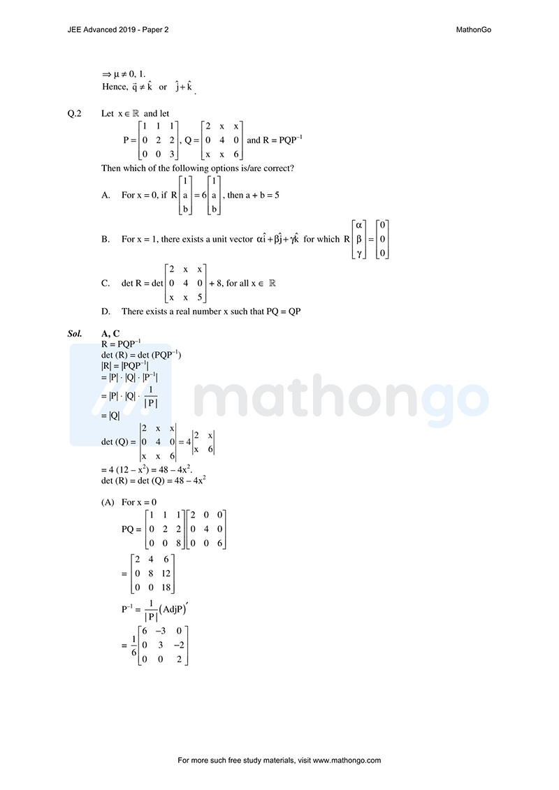 JEE Advanced 2019 Question Paper-2 – MathonGo