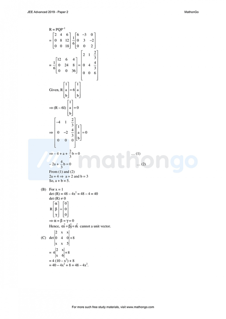JEE Advanced 2019 Question Paper-2 – MathonGo