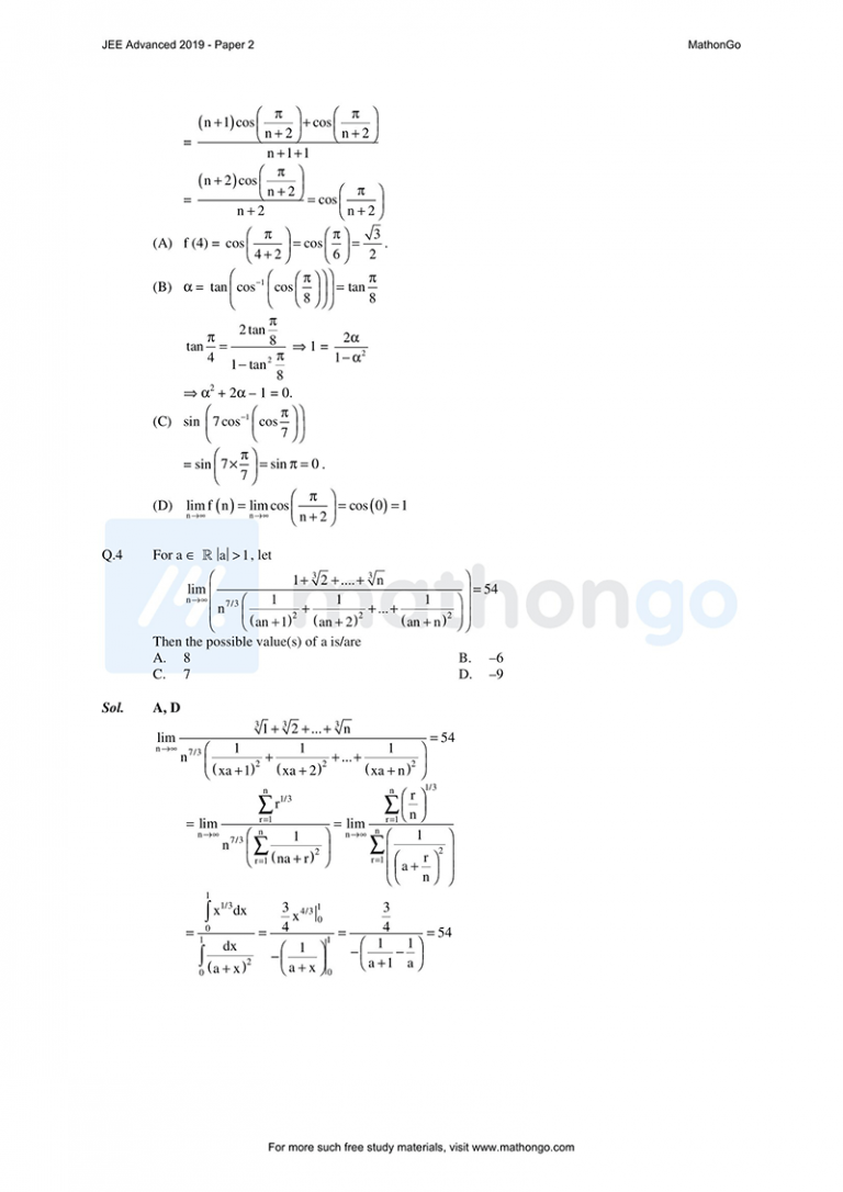JEE Advanced 2019 Question Paper-2 – MathonGo