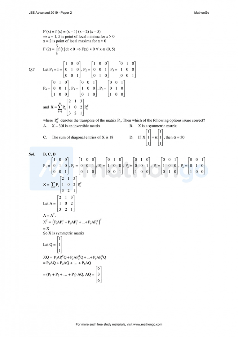 JEE Advanced 2019 Question Paper-2 – MathonGo