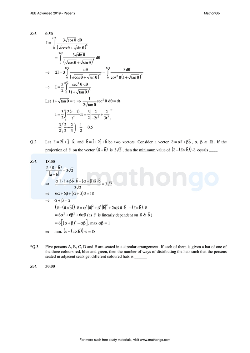 JEE Advanced 2019 Question Paper-2 – MathonGo