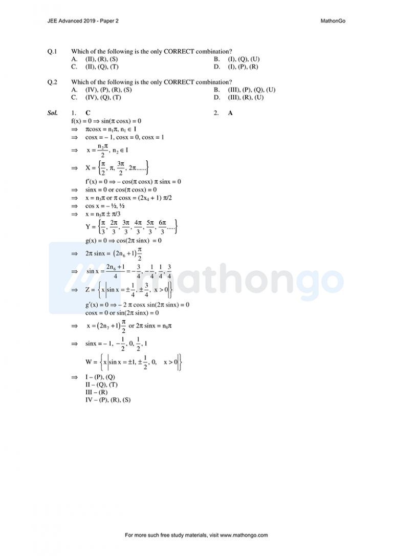 JEE Advanced 2019 Question Paper-2 with Solutions - PDF Download